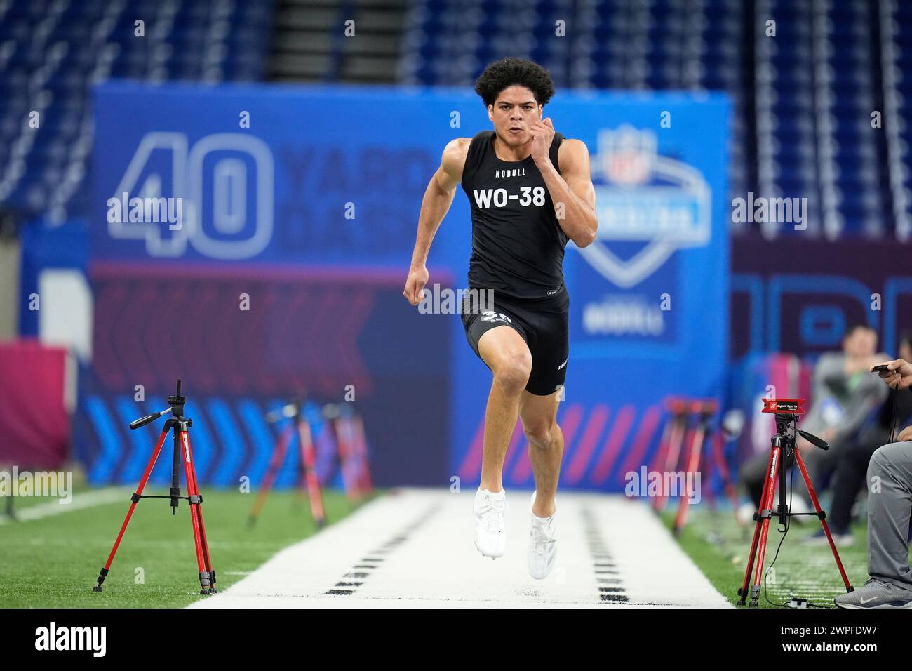 Washington running back Dillon Johnson runs a drill at the NFL football ...