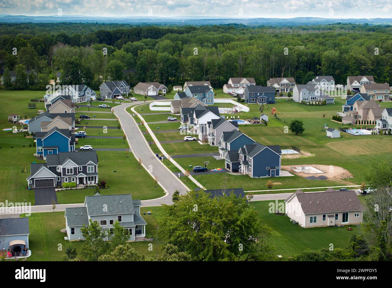 Low-density two story private homes in rural residential suburbs ...