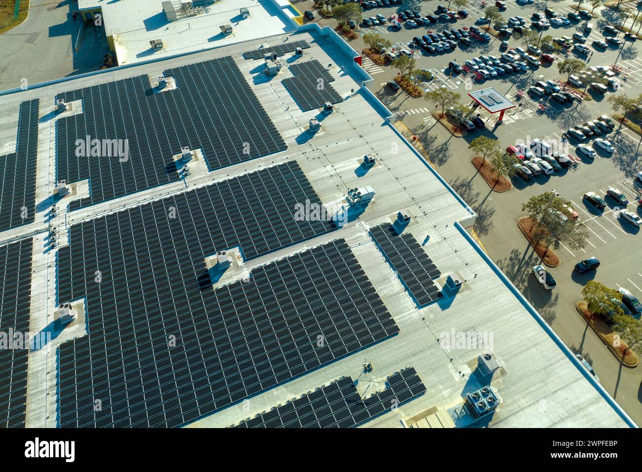 Production of sustainable energy. Solar power plant with blue ...