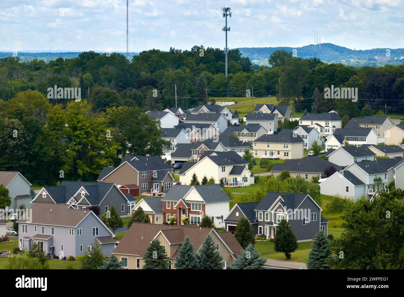 Residential homes in suburban sprawl development in Rochester, New York ...