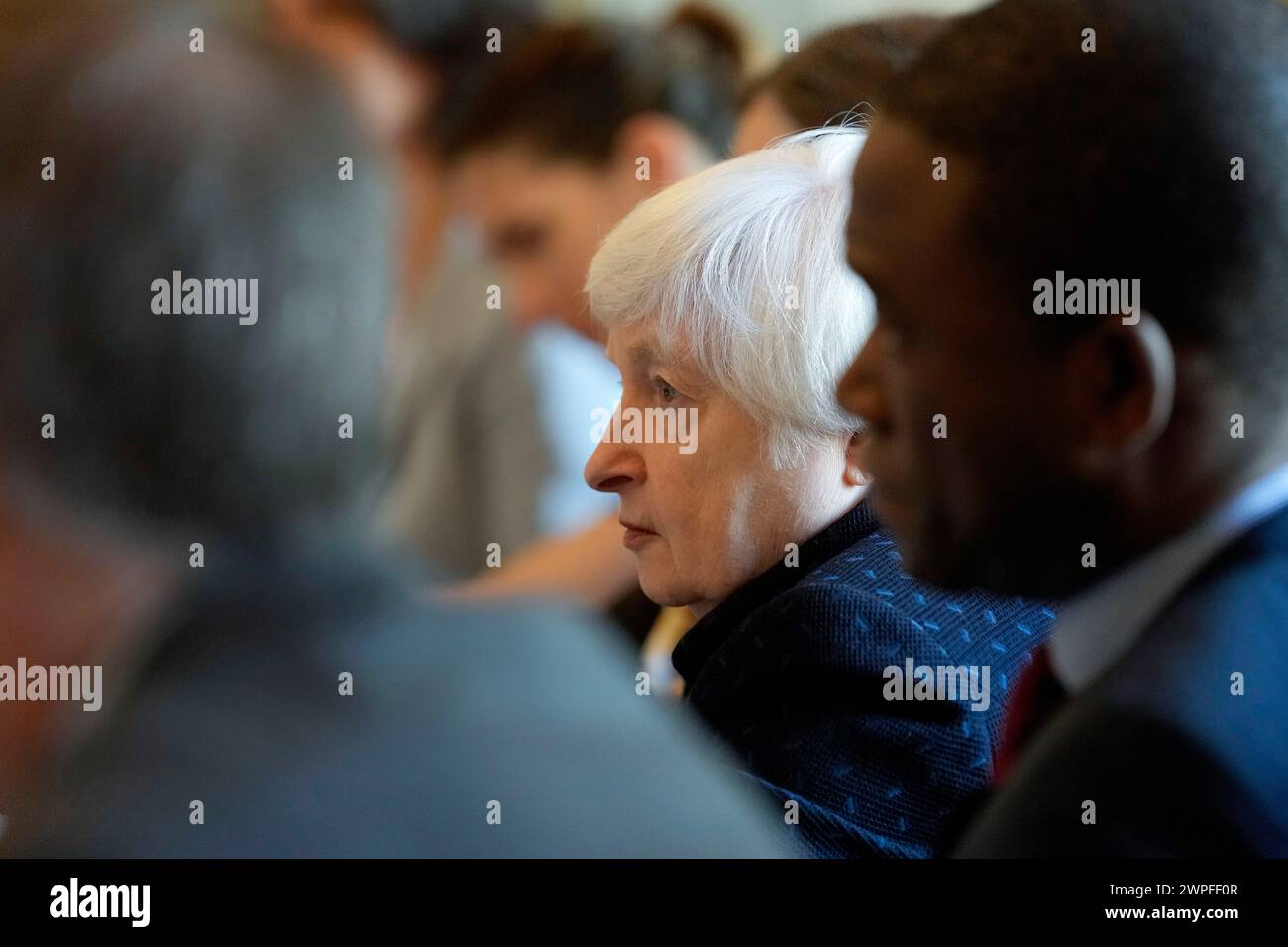 Treasury Secretary Janet Yellen listens during her meeting with Germany ...