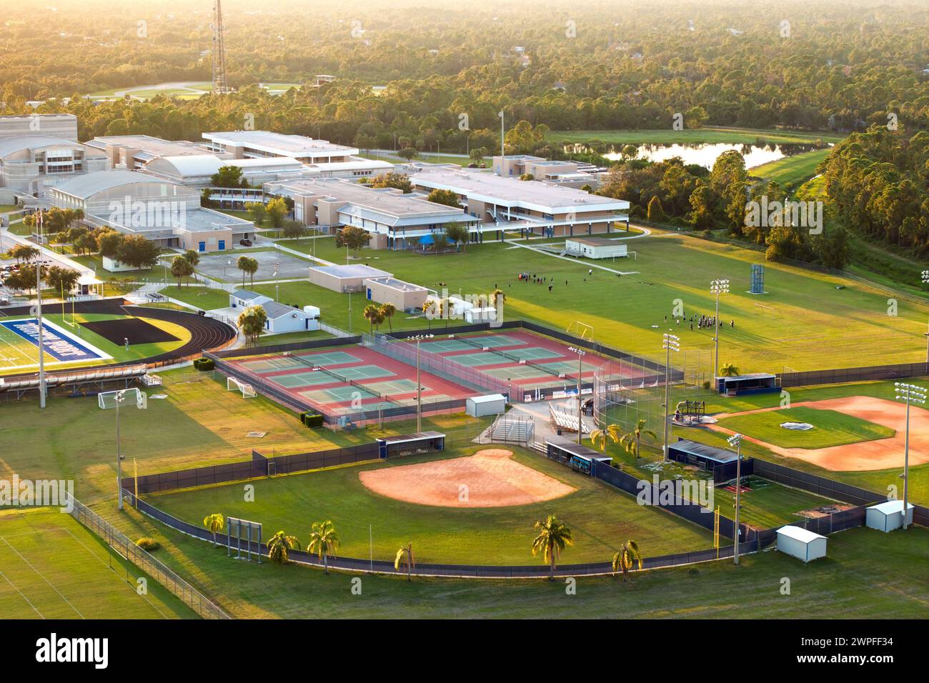Sports facilities at public school in Florida, USA. American football ...