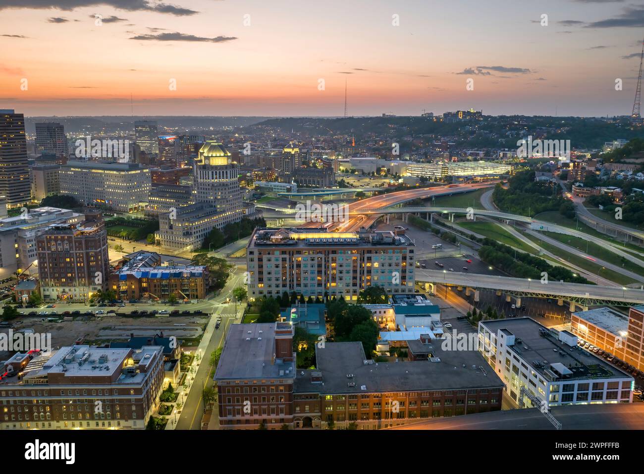Urban landscape USA. Downtown district of Cincinnati in Ohio state at ...