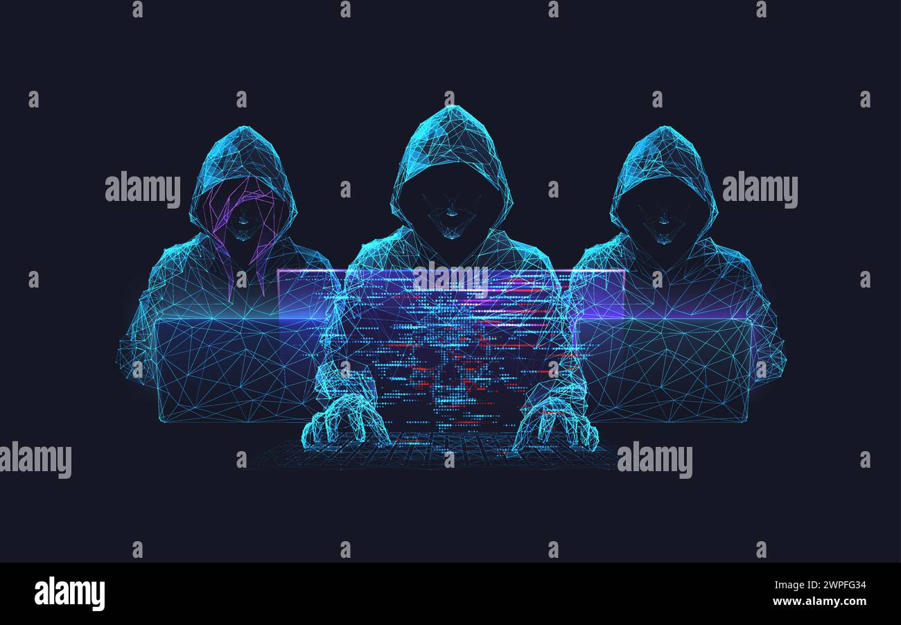 A cyber attack or Cybersecurity concept. Abstract digital hacker teams ...