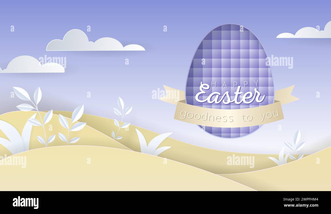 Happy Easter day wallpaper or banner with papercut egg. Beautiful paper ...