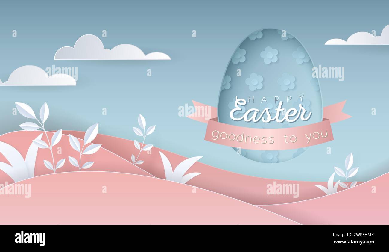 Happy Easter day wallpaper or banner with papercut egg. Beautiful paper ...