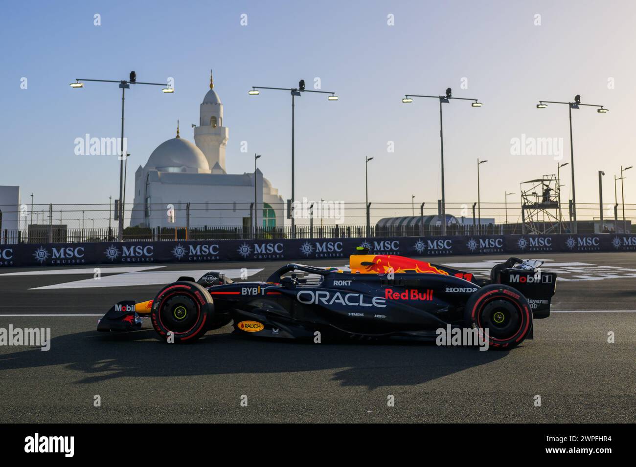 Jeddah, Saudi Arabia. 7th March 2024. Sergio Perez of Oracle Red Bull Racing During FP1. AHMAD ...