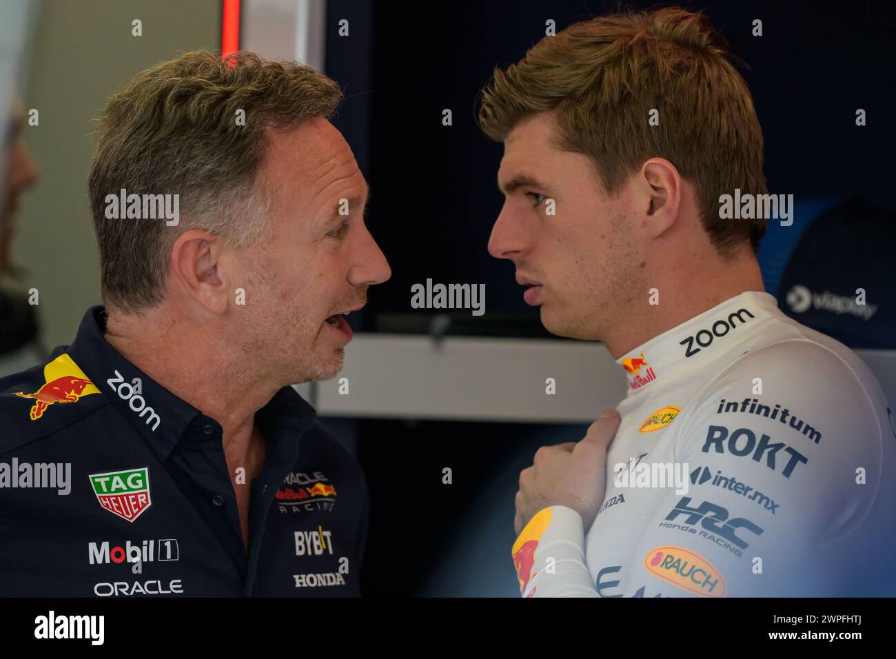 Jeddah, Saudi Arabia. 7th March 2024. Christian Horner and Max Verstappen of Oracle Red Bull ...