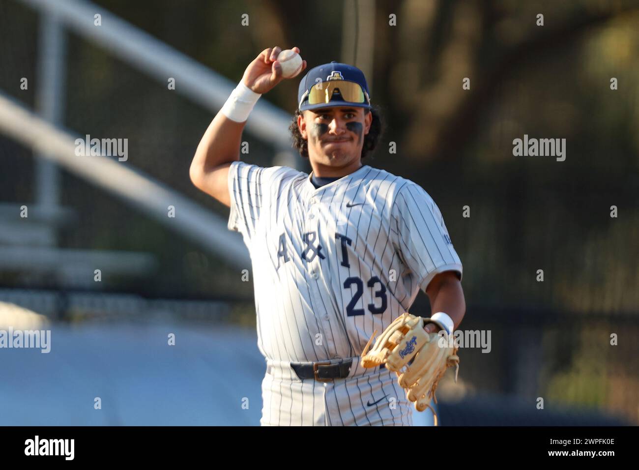 North Carolina A&T infielder Isaiah Monge (23) warms up before an NCAA ...