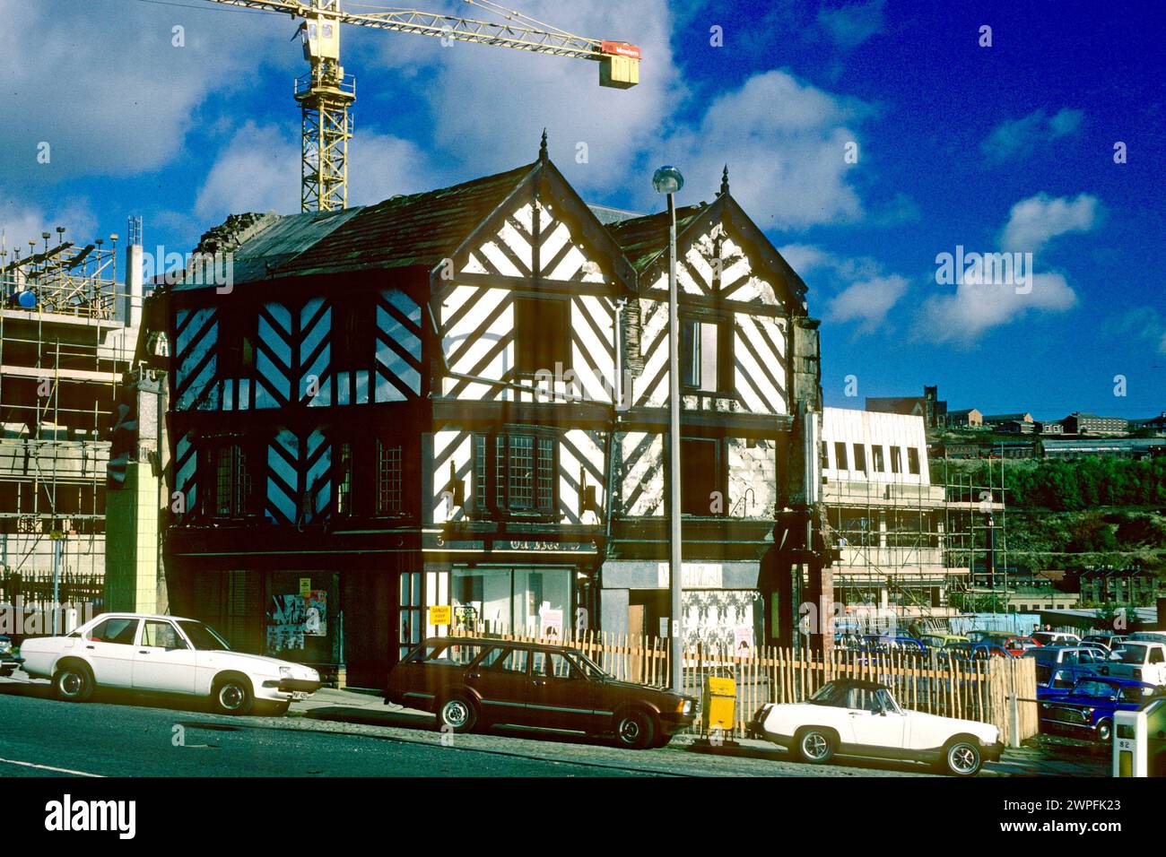 Tudor style building being renovated during construction of the ...