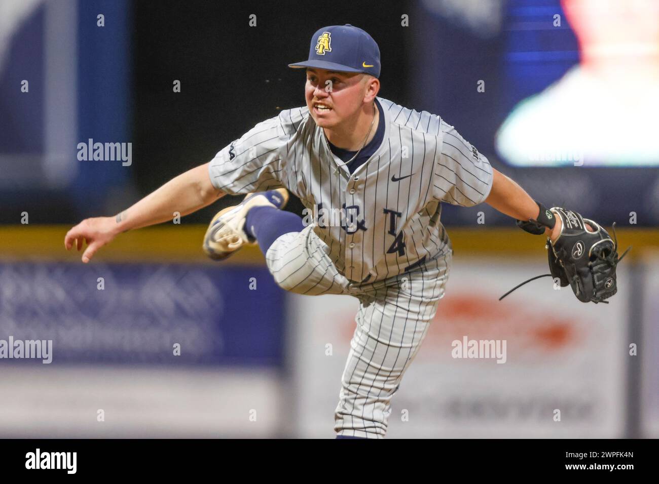 North Carolina A&T pitcher Avery Cain (4) in action during an NCAA ...