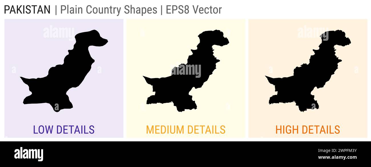 Pakistan - plain country shape. Low, medium and high detailed maps of Pakistan. EPS8 Vector ...