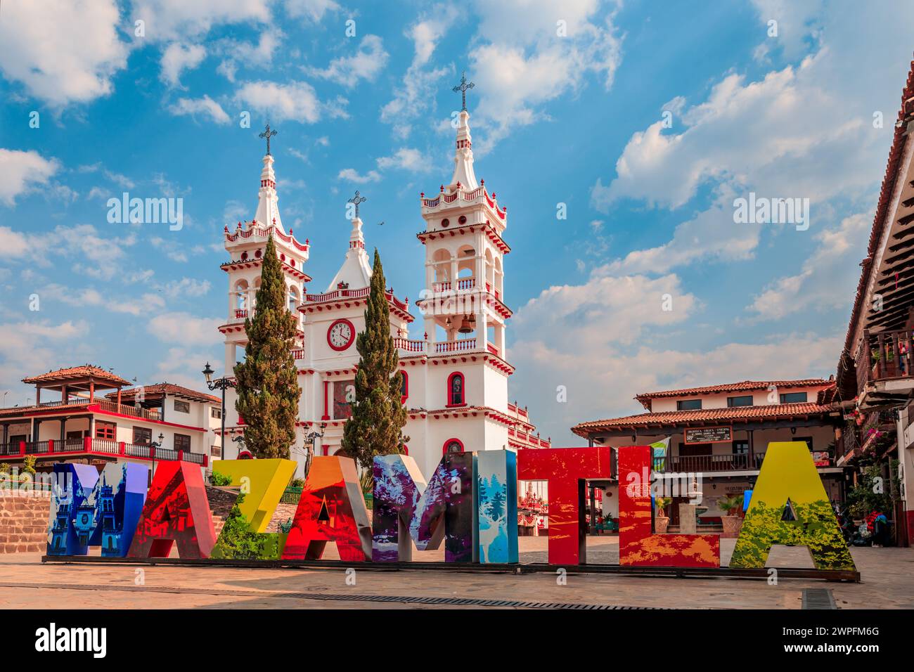 A big street sign in the middle of the road: Mazamitla, Jalisco, Mexico ...