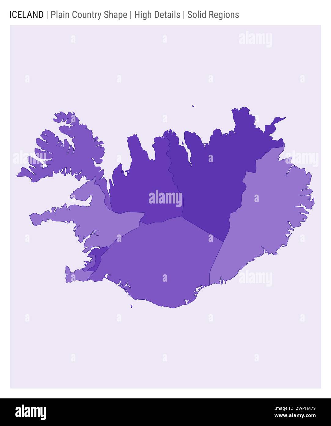 Iceland plain country map. High details. Solid regions style. Shape of ...