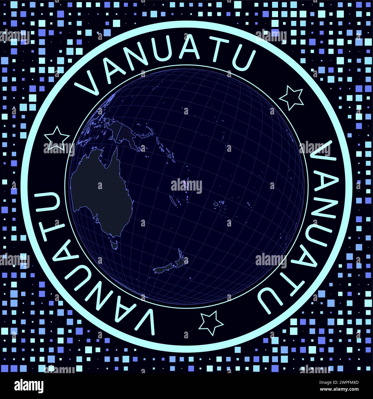 Vanuatu on globe vector. Futuristic satelite view of the world centered ...