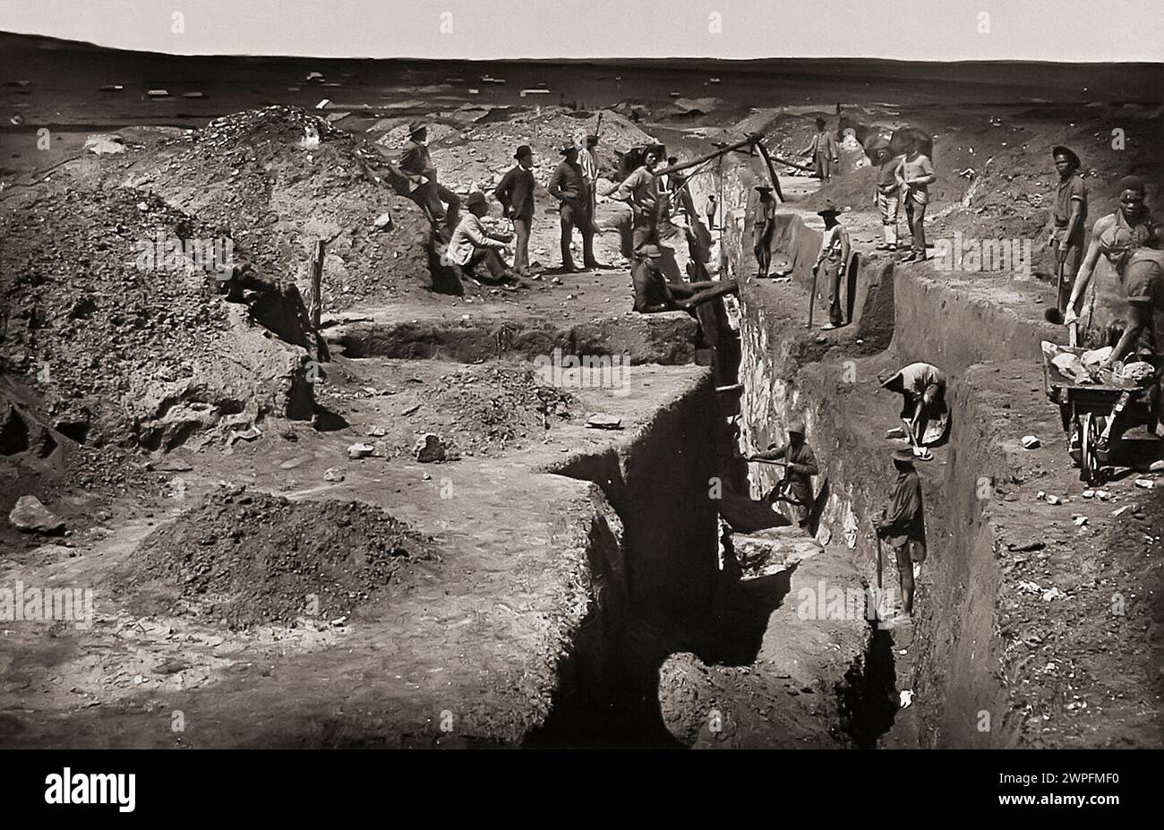 Miners digging for gold, Grahamstown, South Africa, 1888 Stock Photo ...
