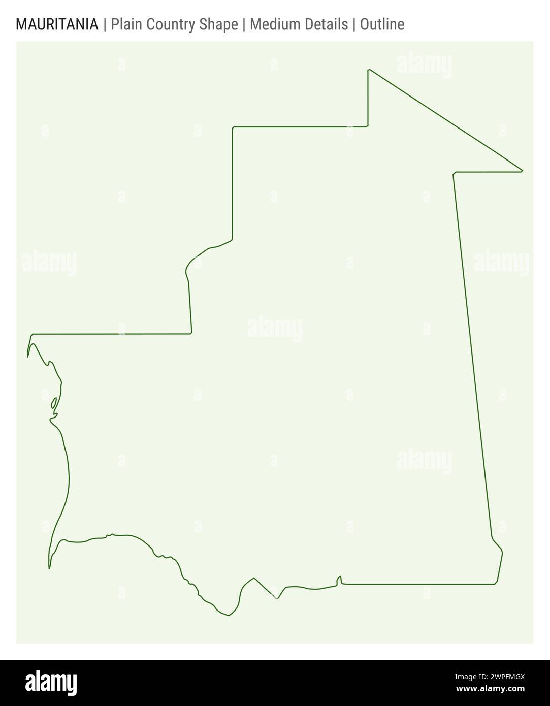 Mauritania plain country map. Medium details. Outline style. Shape of ...