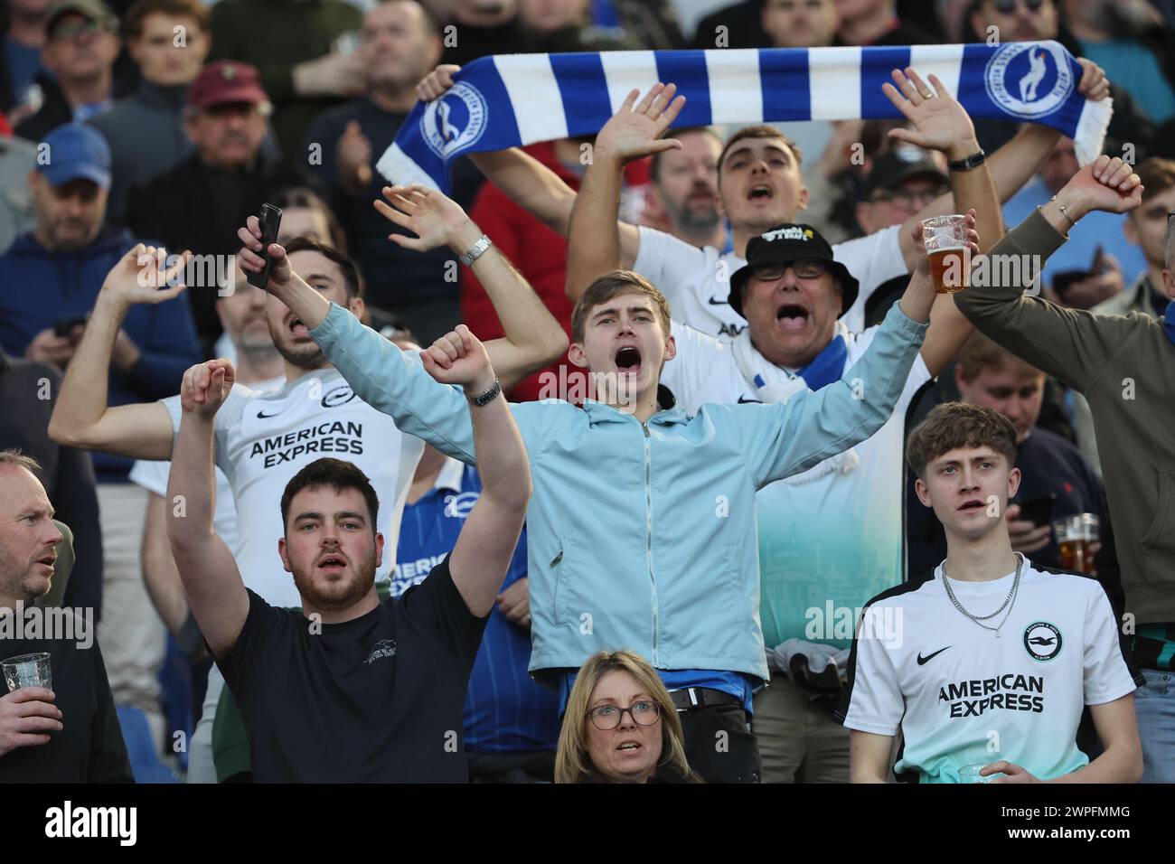 Rome, Italy. 07th Mar, 2024. Rome, Italy 07.03.2024: Brighton fans sing ...