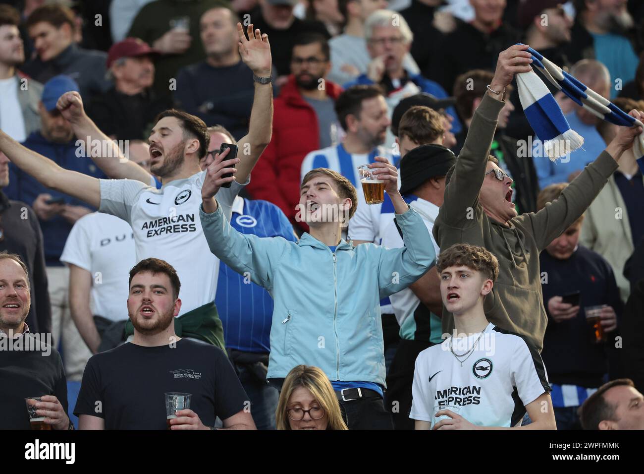 Rome, Italy. 07th Mar, 2024. Rome, Italy 07.03.2024: Brighton fans sing ...