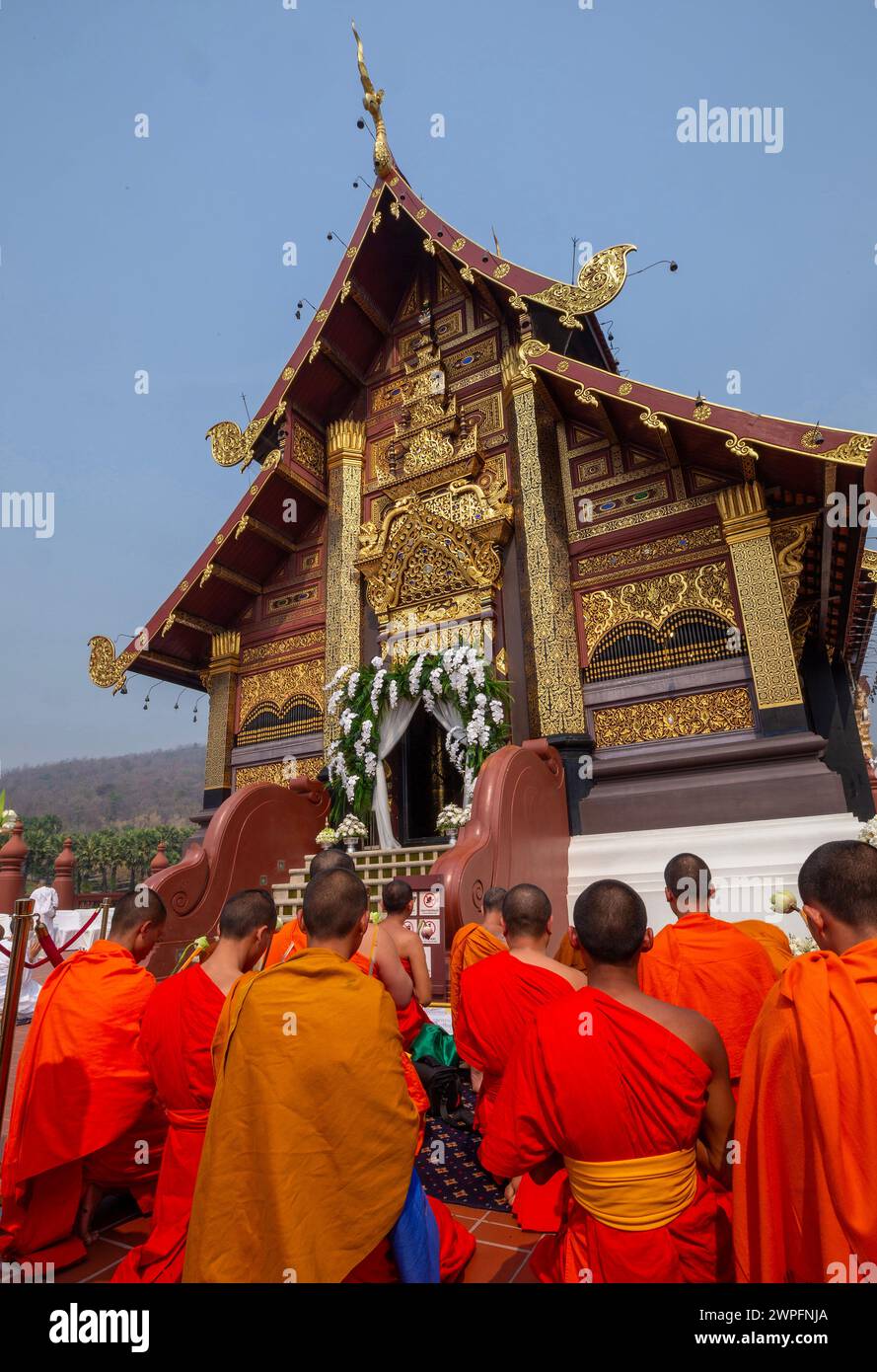 Thai Buddhist monks pay obeisance to the sacred relics of Lord Buddha ...