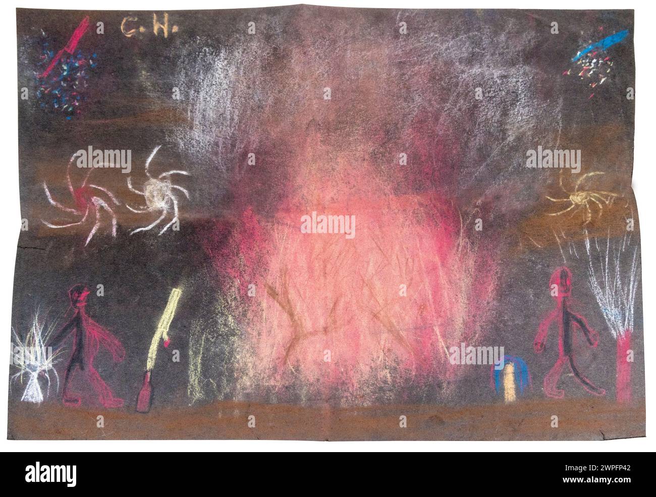 Child's drawing of fireworks on bonfire night, UK Stock Photo - Alamy