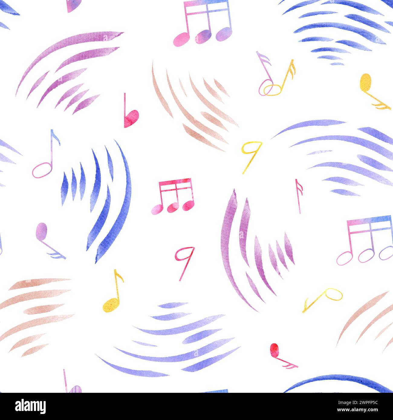 Seamless pattern with abstract music waves and music notes ...