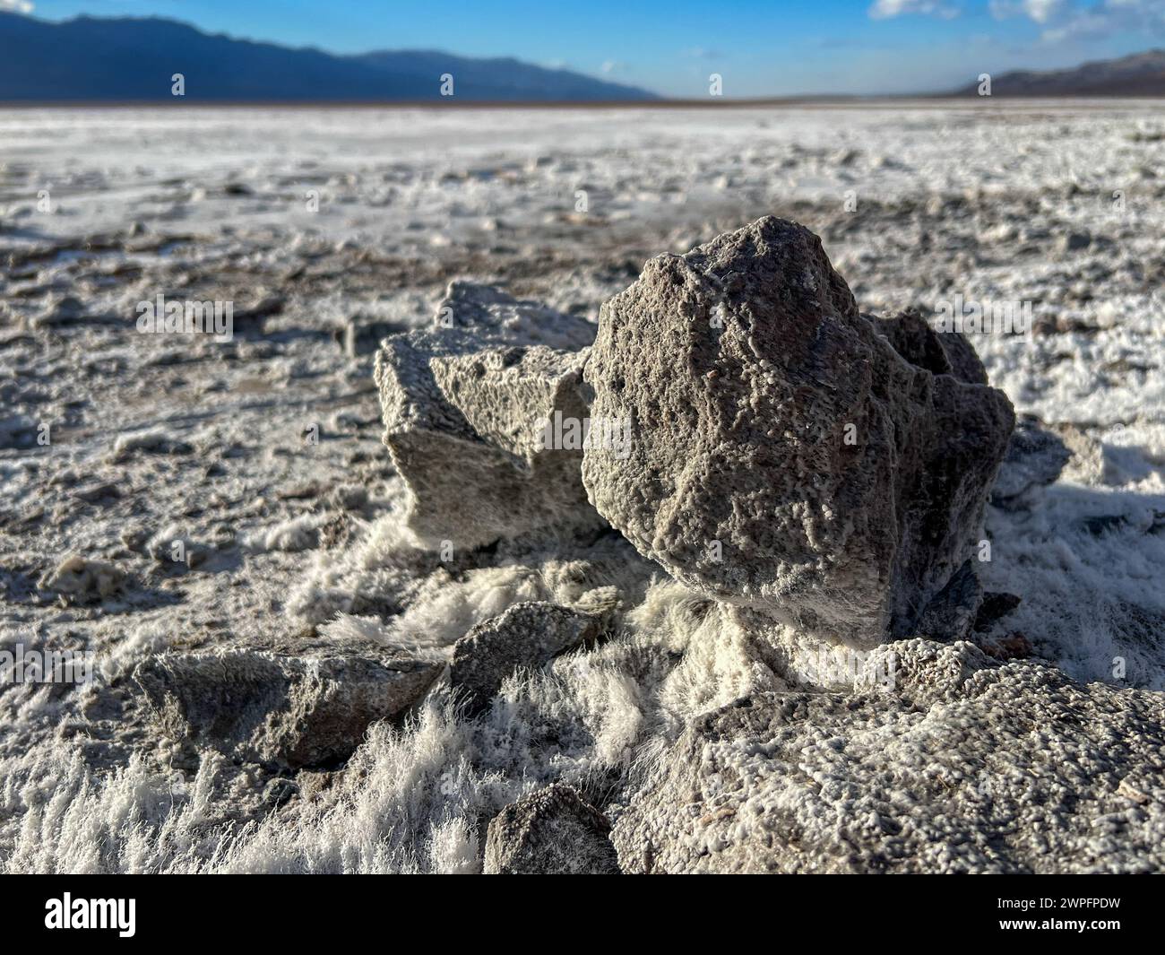 A Salt rock on the shore of Lake Manly at Badwater Basin in Death ...