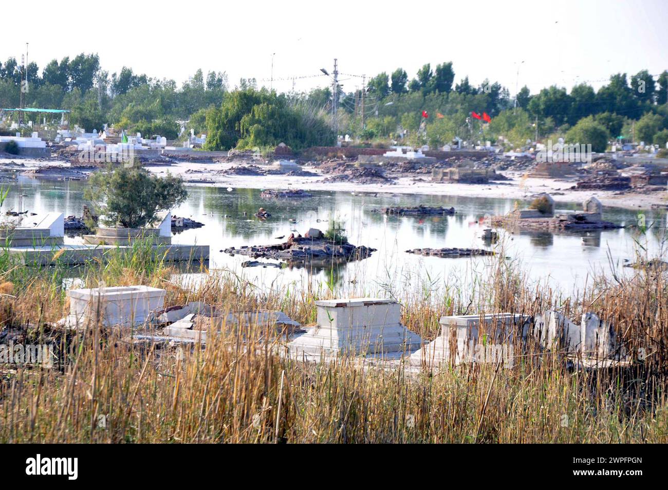 View of stagnant sewerage water due to poor sewerage system, showing ...