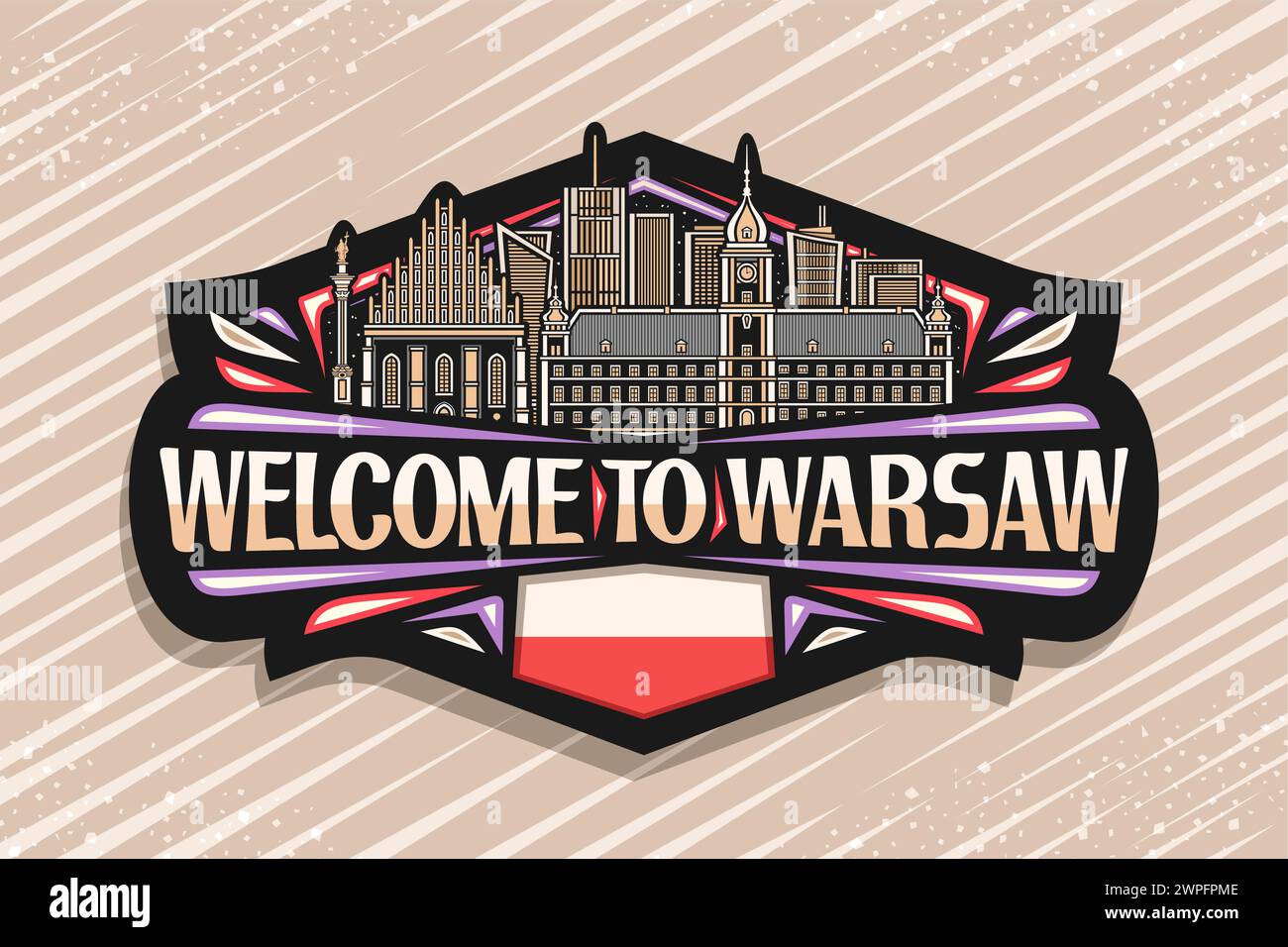 Vector logo for Warsaw, black decorative signage with illustration of ...