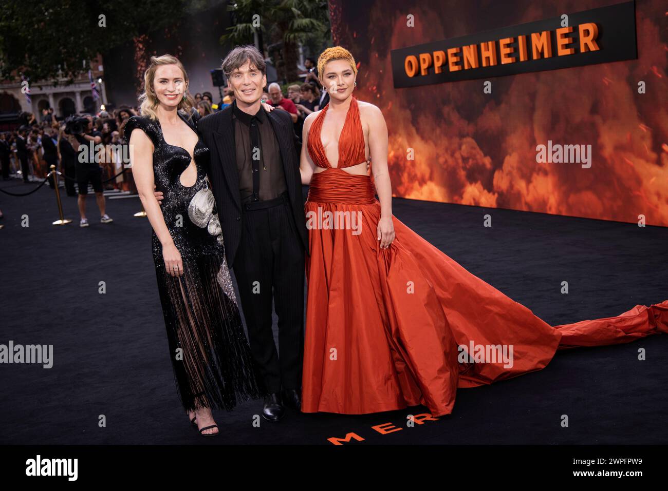 Emily Blunt, from left, Cillian Murphy and Florence Pugh pose for ...