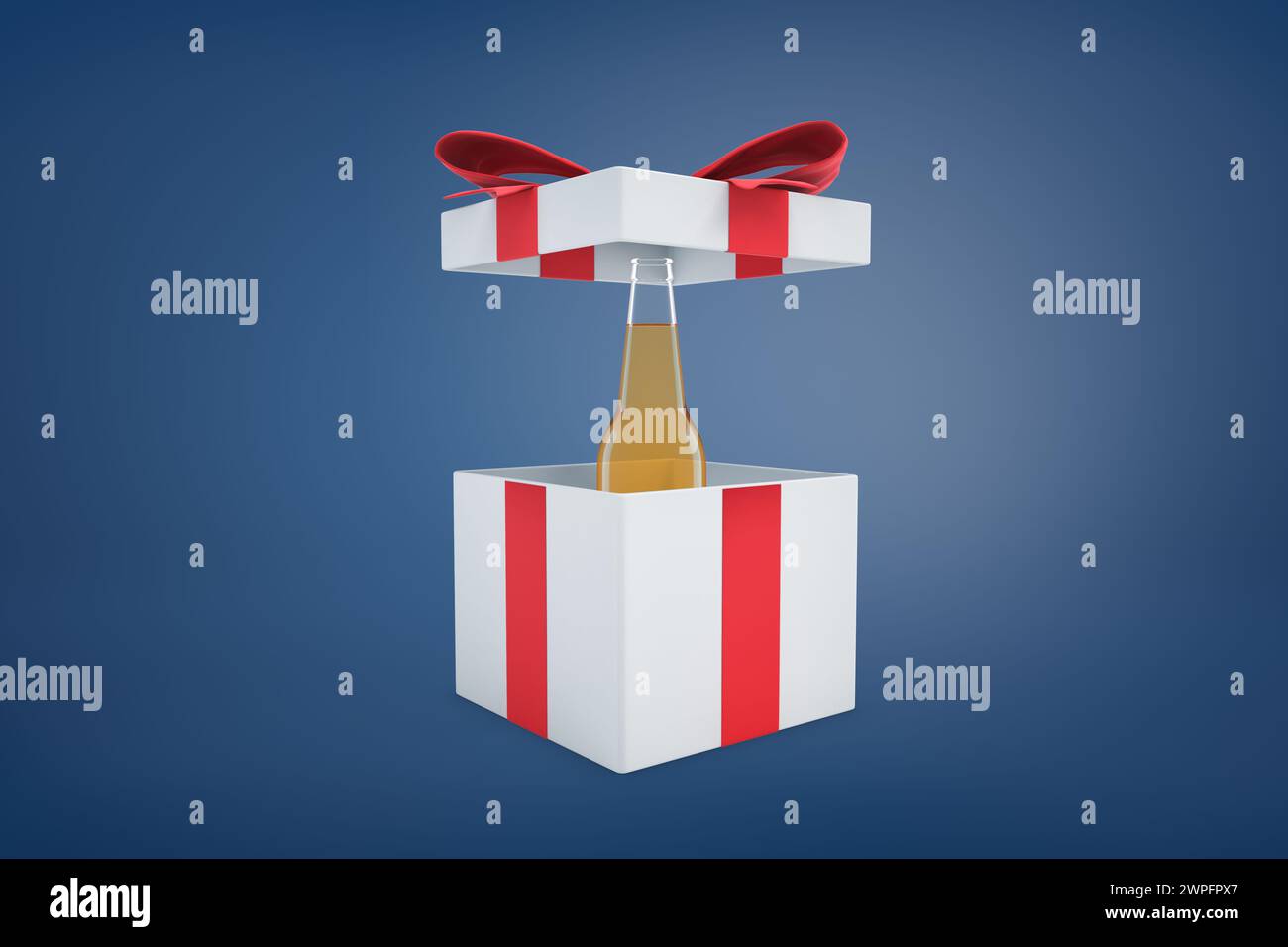 Open gift box with beer bottle inside Stock Photo - Alamy