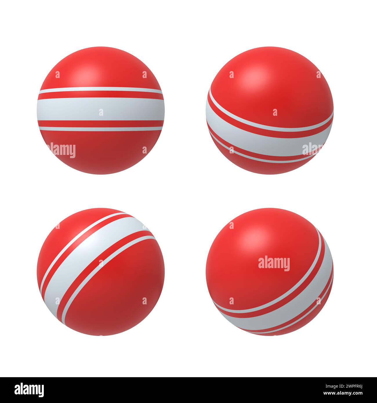 Four red and white striped spheres floating Stock Photo - Alamy