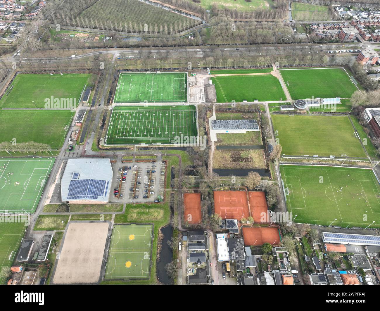 Sports fields recreation and leisure healthy activity birds eye aerial ...