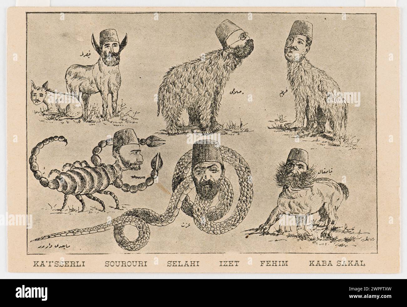 Leaflet from c. 1908 showing animal allegories of former dignitaries ...