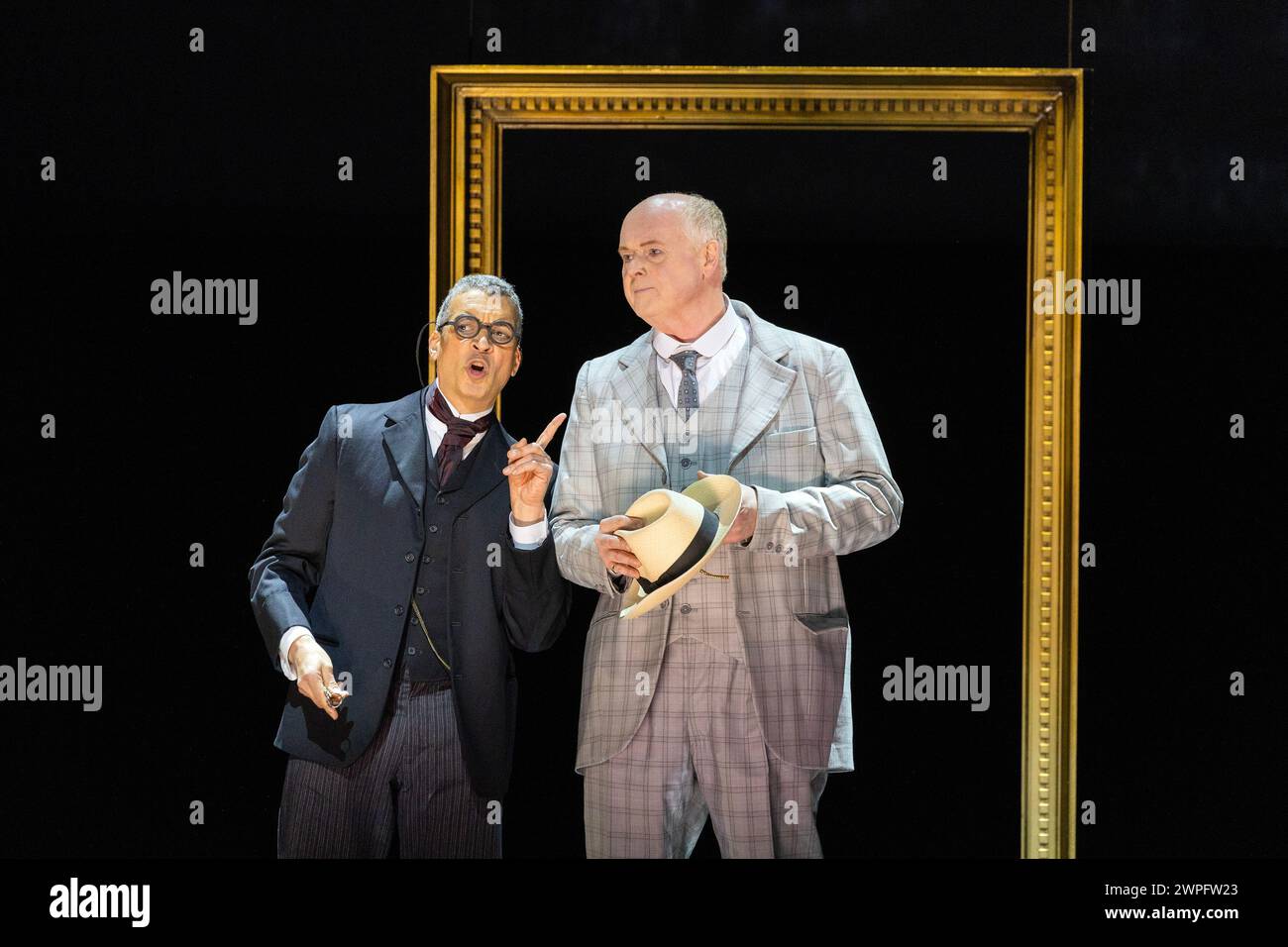 l-r: Roderick Williams (The Hotel Manager), Mark Le Brocq (Gustav von ...