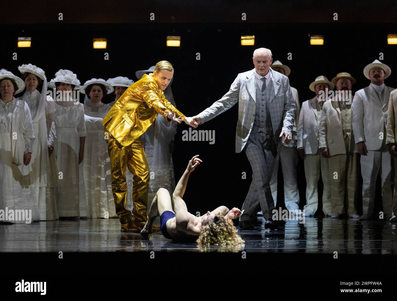 front, l-r: Alexander Chance (Voice of Apollo), Antony César (Tadzio ...