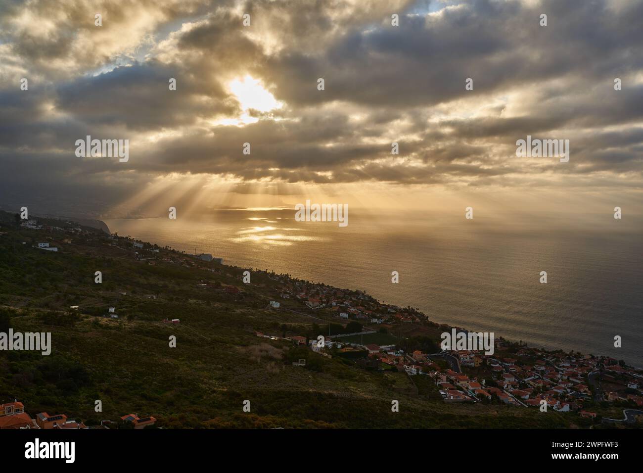 Sunset from Tenerife, Canary islands of Spain, in the Atlantic Ocean, a ...