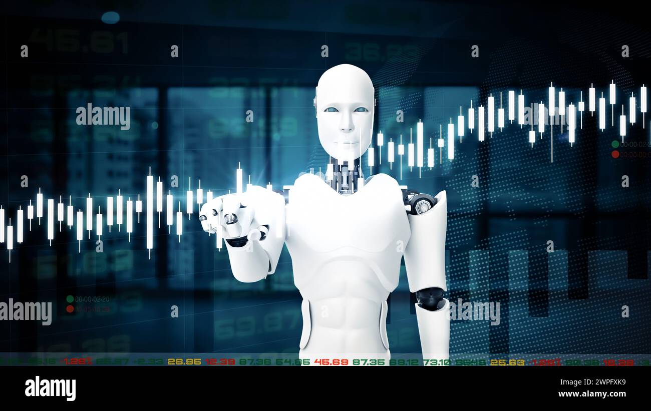 XAI 3d illustration Futuristic robot, artificial intelligence CGI for stock exchange market ...