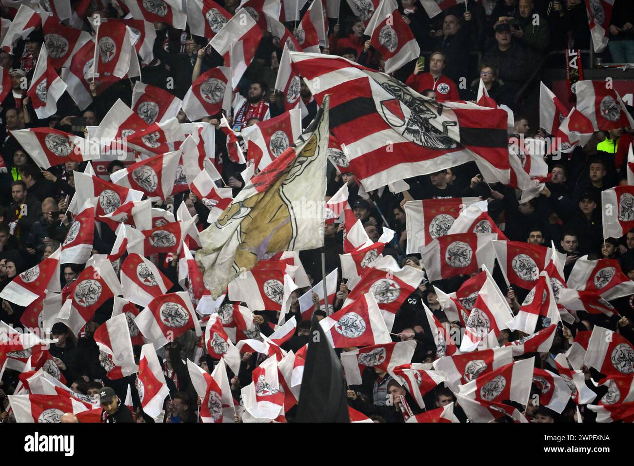 AMSTERDAM - Ajax supporters with an atmospheric action during the UEFA ...