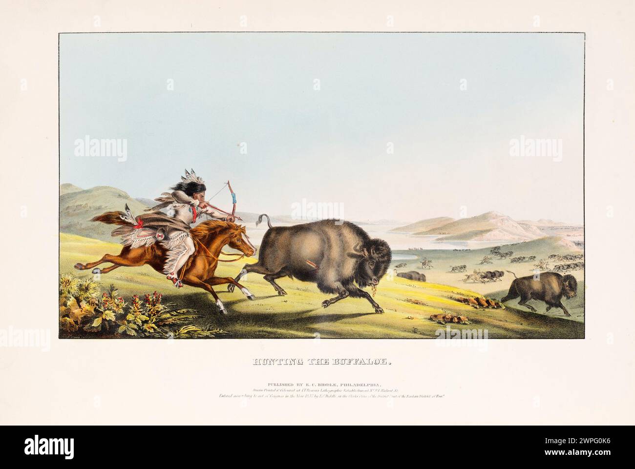 Vintage Lithograph "Hunting the Buffaloe" by McKenney & Hall. From ...