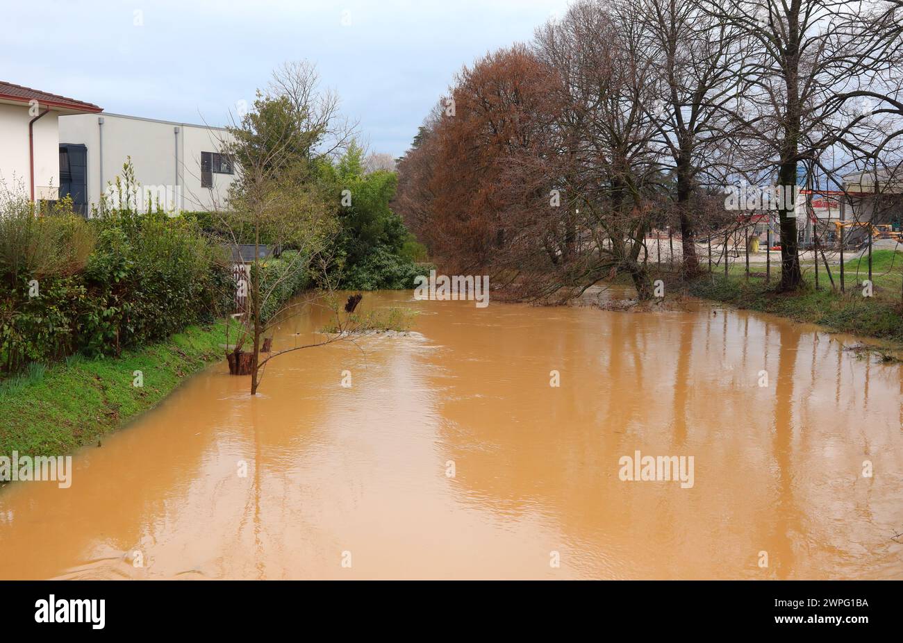 small River flooding caused by climate change Stock Photo - Alamy