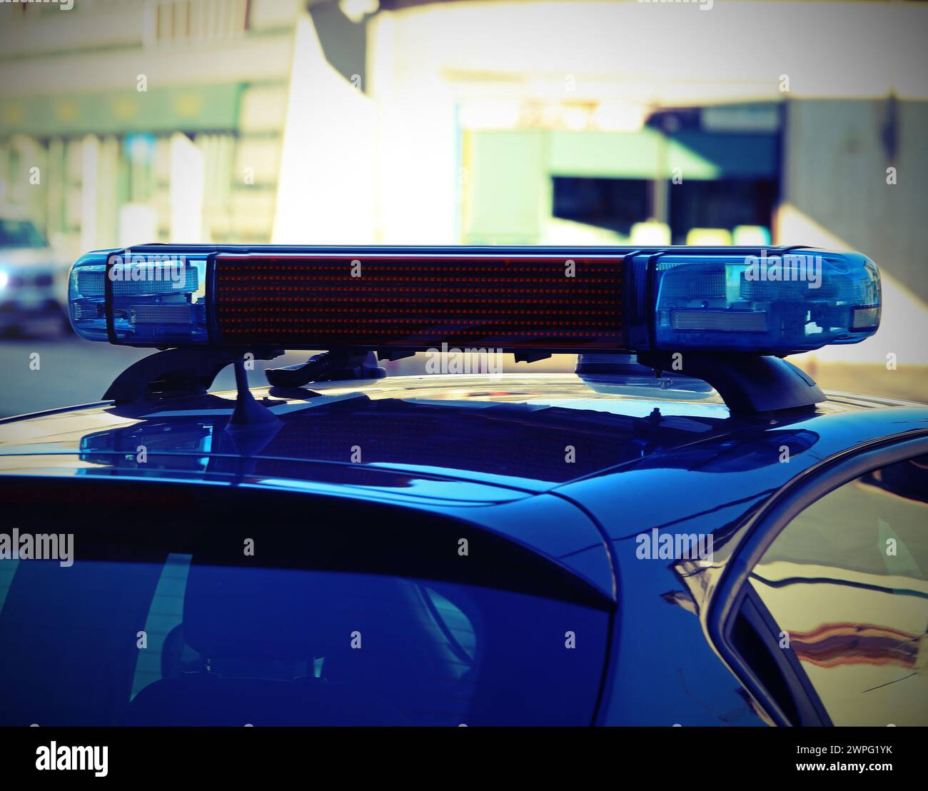 police car sirens with flashing lights during the road block to chase ...