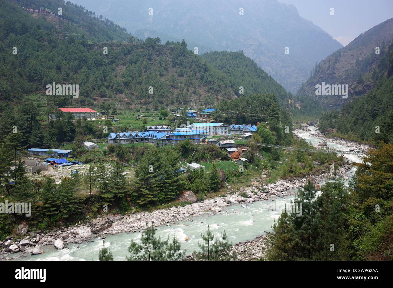 Phakding village and Dudh Koshi river in Khumbu valley on the way to ...