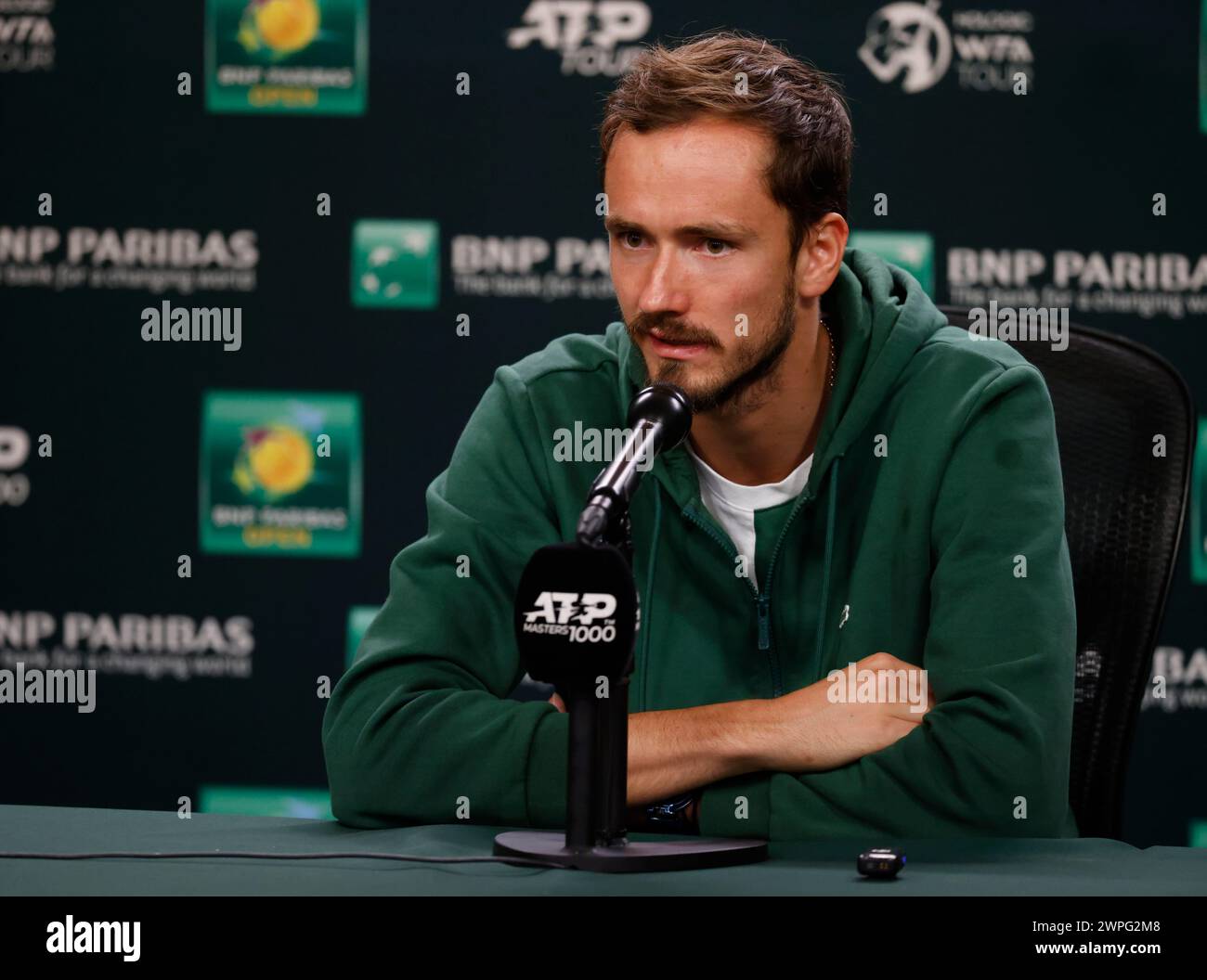 March 06, 2024 Daniil Medvedev speaks during a press conference at the ...