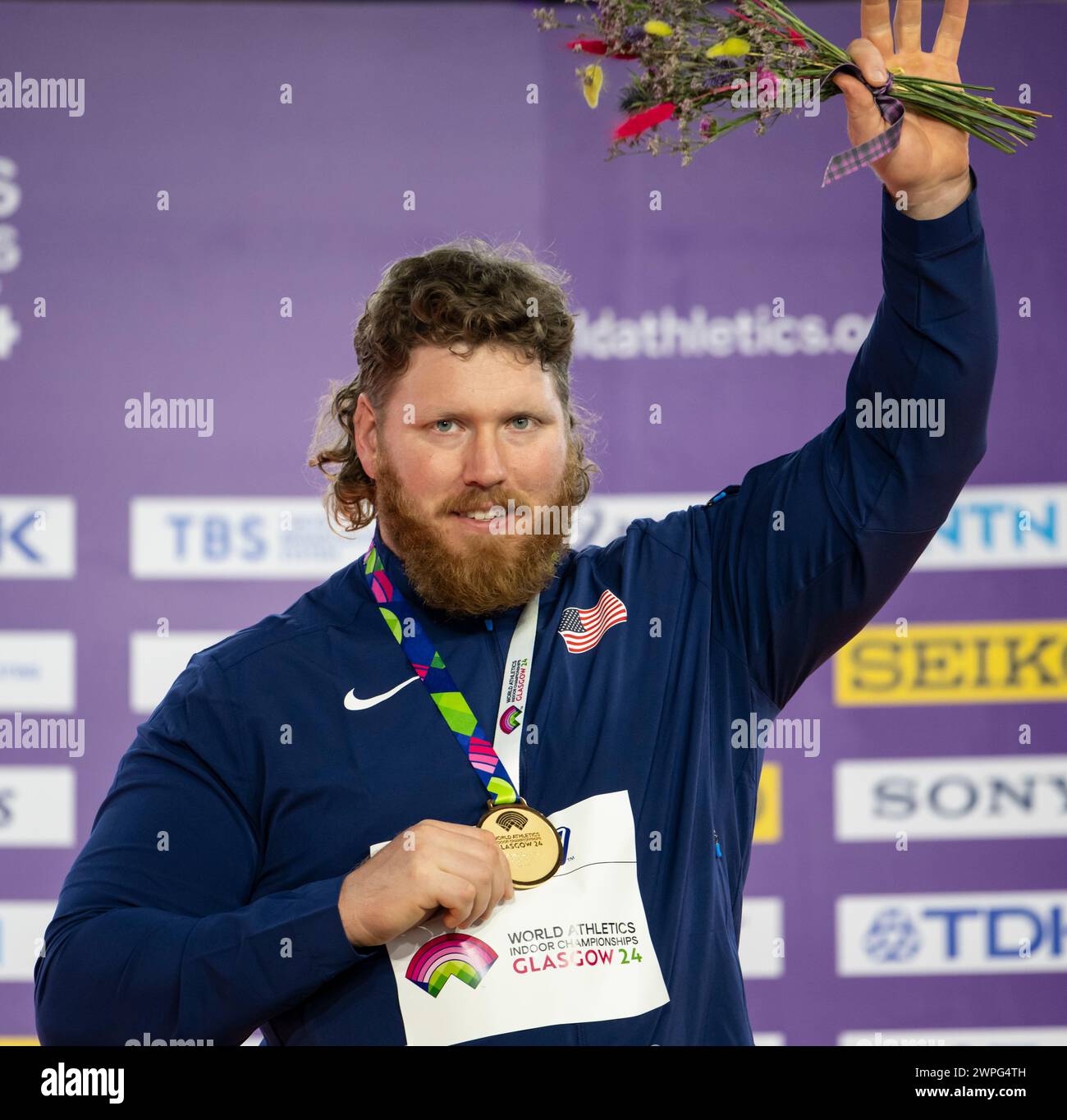 Ryan Crouser of the USA (Gold) medal ceremony in the men’s shot put at ...