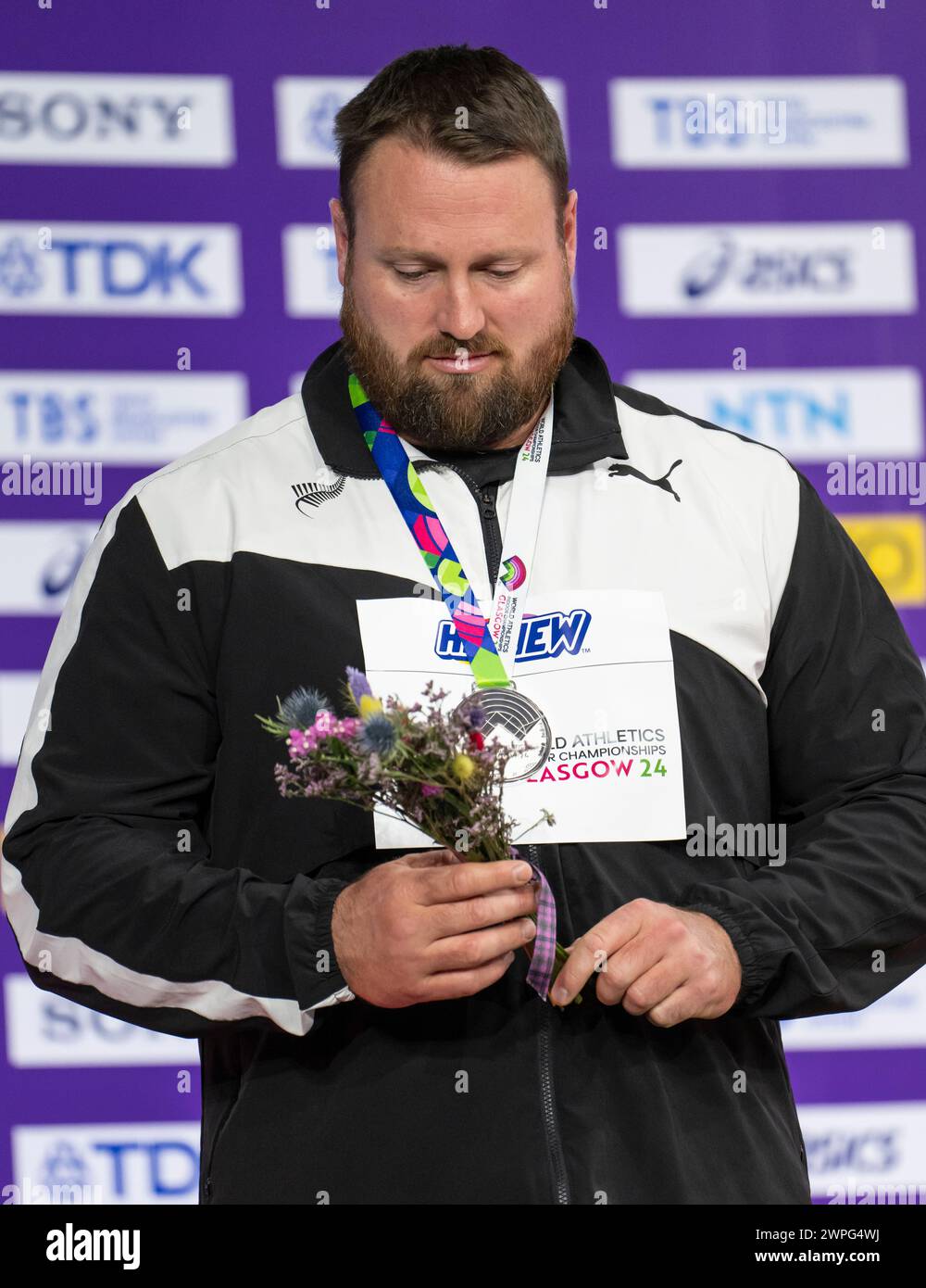 Tom Walsh of New Zealand (Silver) medal ceremony in the men’s shot put at the World Athletics ...