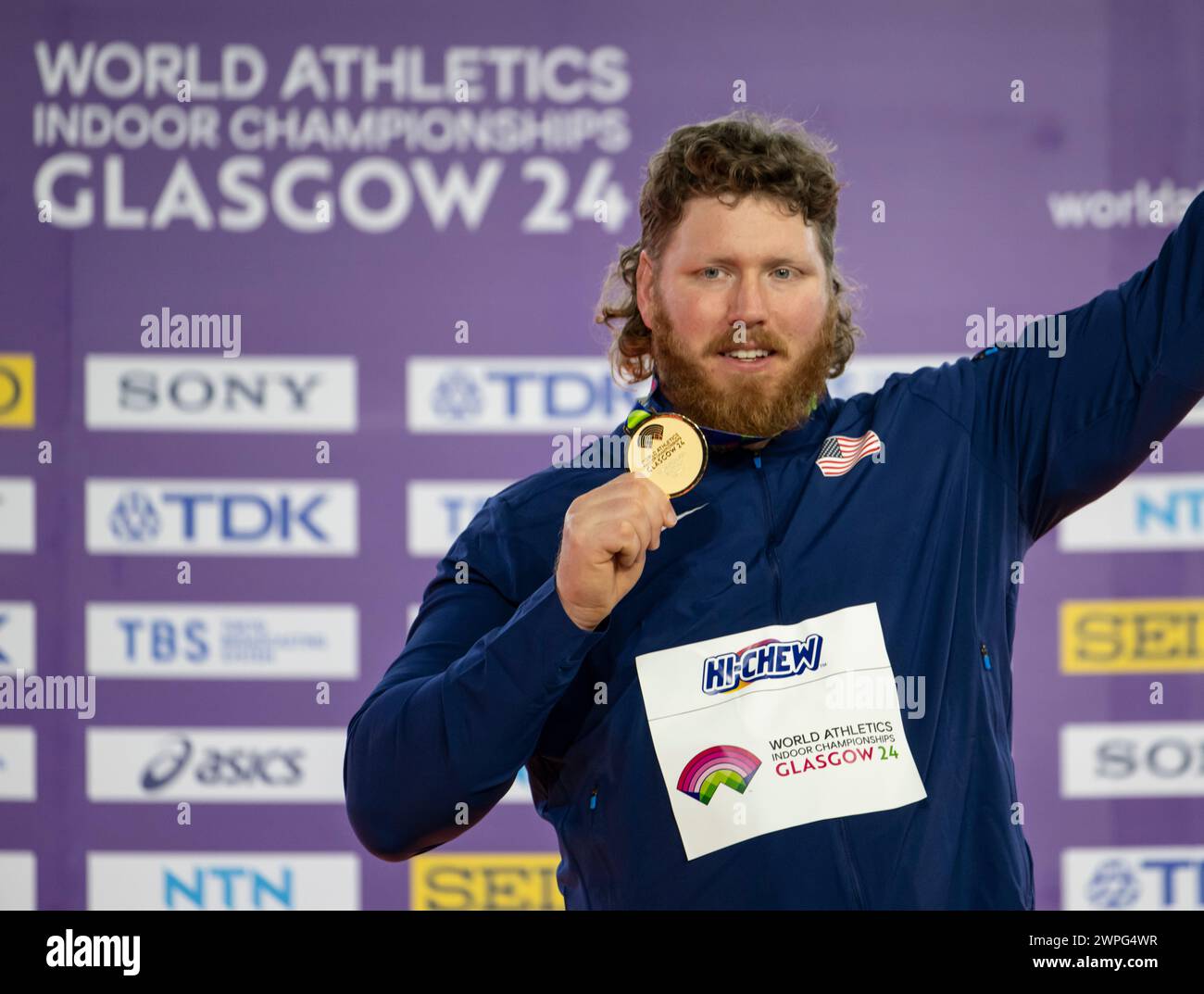 Ryan Crouser of the USA (Gold) medal ceremony in the men’s shot put at ...