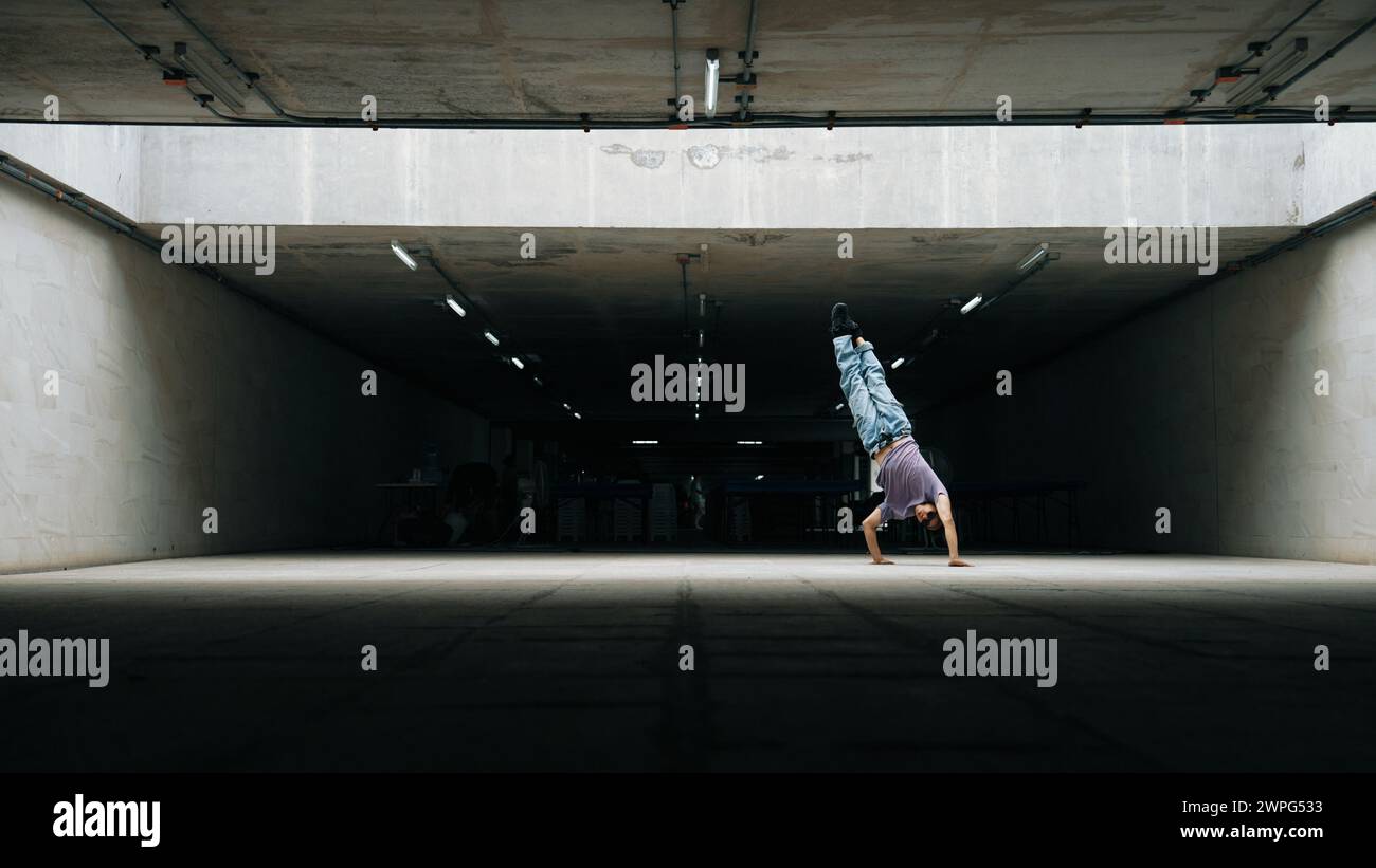 Group of attractive asian hipster practice break dancer at building ...