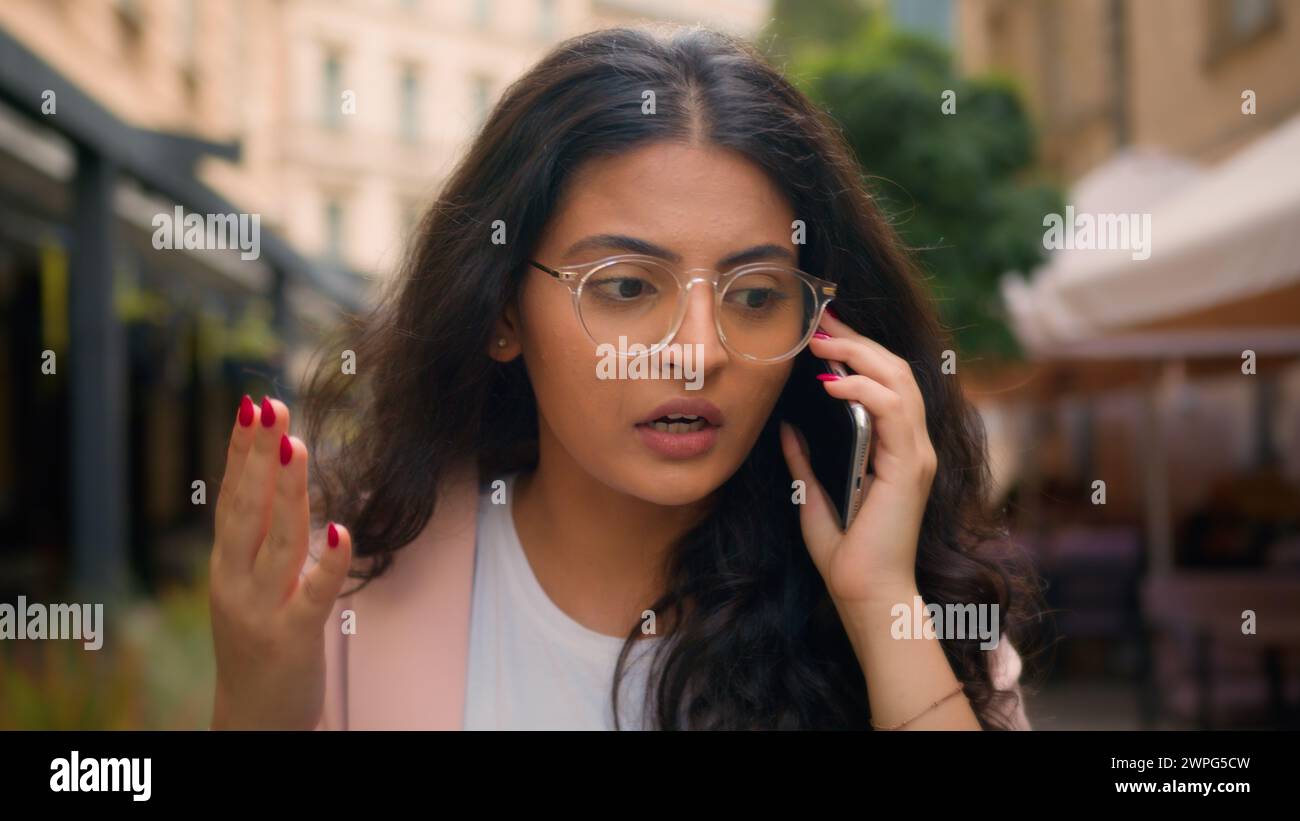 Mad angry stressful Indian Arabian ethnic woman businesswoman lady ...