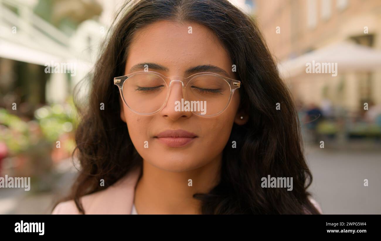 Close up portrait teen Indian Arabian ethnic woman girl female student ...